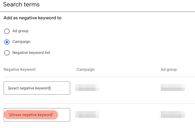 How to add Negative Keywords in Google Ads (exclude terms)
